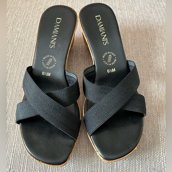 Damiani’s | Shoes | Damianis Black Cork Wedge Sandals Immaculate ...